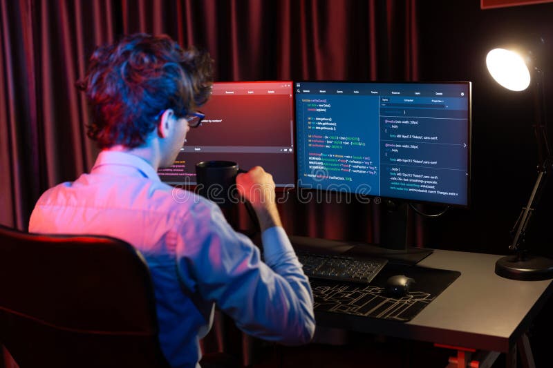 Working it Developer Concentrating Online Software at Neon Light Room ...