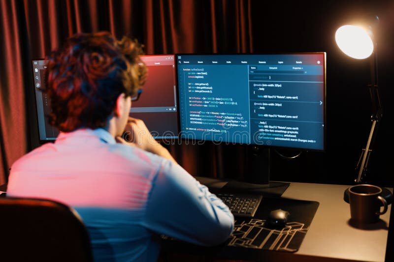 Working it Developer Concentrating Online Software at Neon Light Room ...