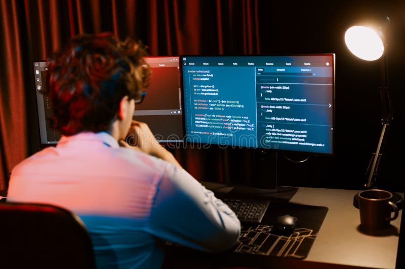 Working it Developer Concentrating Online Software at Neon Light Room ...