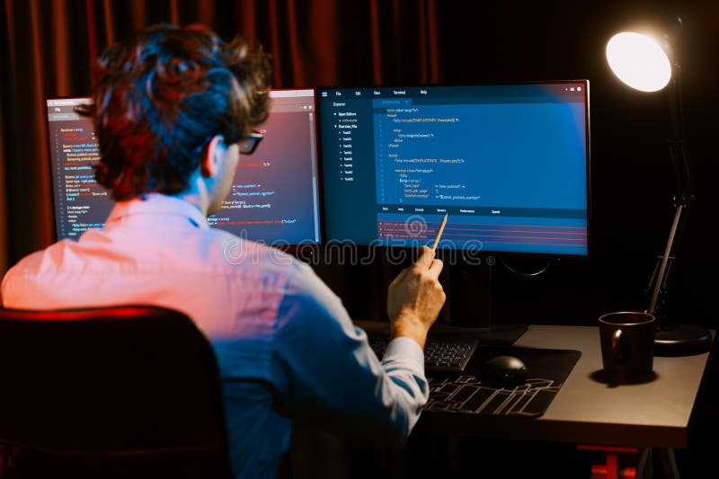 Working it Developer Concentrating Online Software at Neon Light Room ...