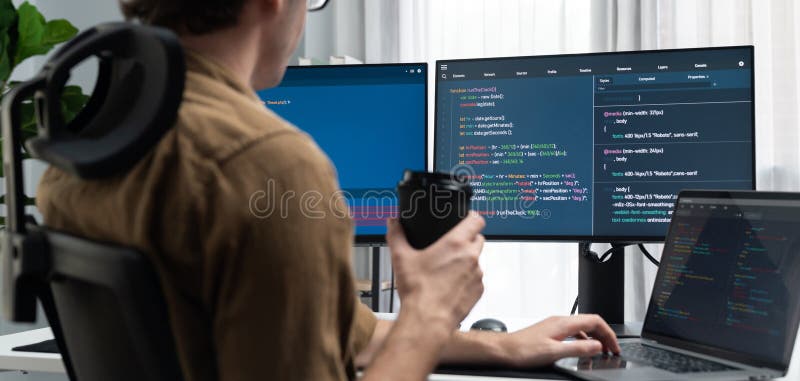 It Developer Drinking Coffee while Working in Creating Program Codding ... It Developer Drinking Coffee while Working in Creating Program Codding ...