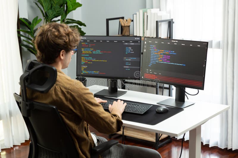 It Developer Creating Online Software Information Coding on Pc Screen ...