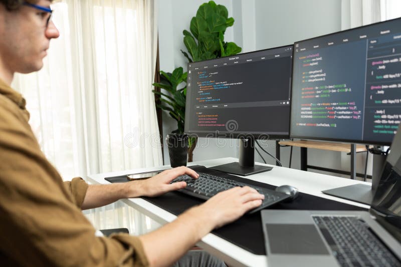 It Developer with Stressful Overworked in Creating Online Software Code. Gusher. Stock Photo ...