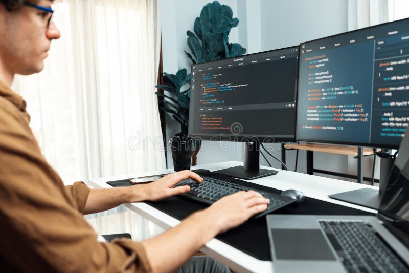 It Developer with Stressful Overworked in Creating Online Software Code. Gusher. Stock Image ...