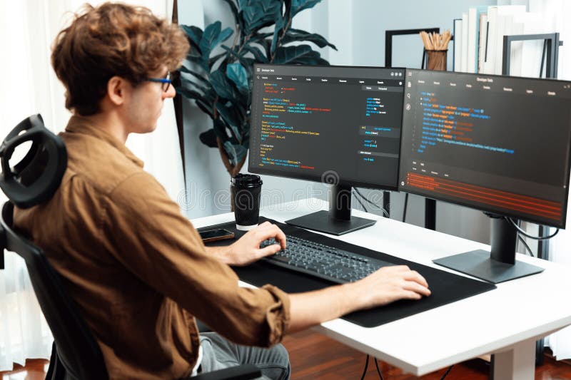 It Developer with Stressful Overworked in Creating Online Software Code. Gusher. Stock Image ...