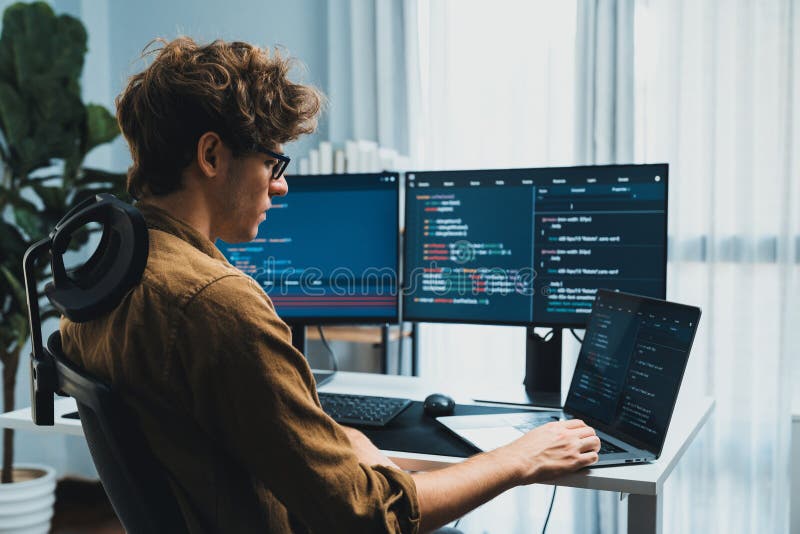 It Developer with Stressful Overworked in Creating Online Software Code ...