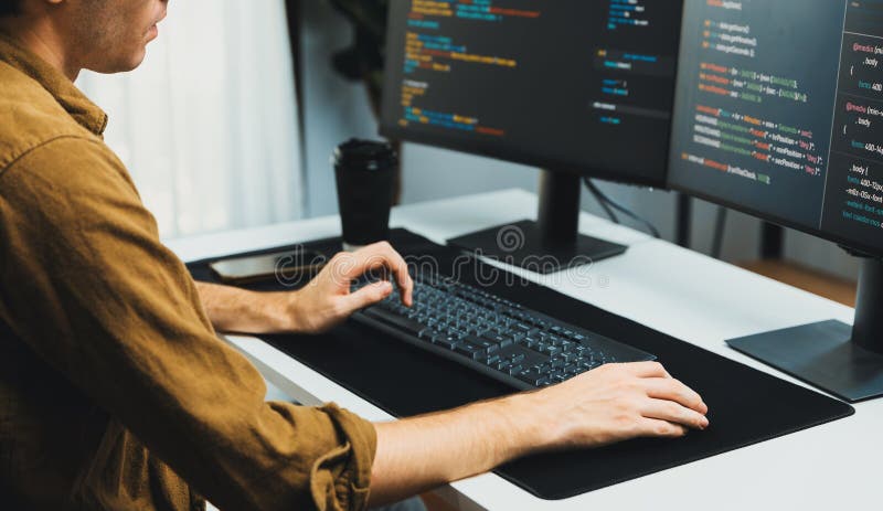 It Developer with Stressful Overworked in Creating Online Software Code. Gusher. Stock Photo ...