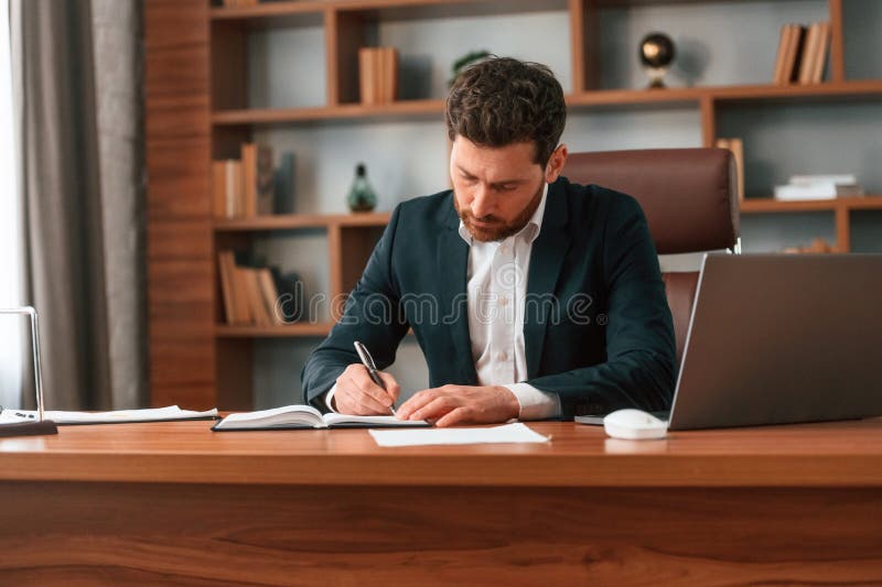 Working with Documents. Businessman in Formal Clothes is Indoors Stock ...