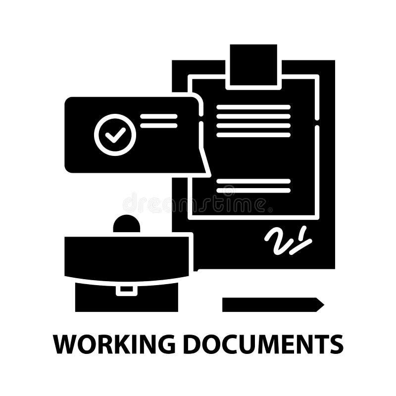 Working Documents Icon, Black Vector Sign with Editable Strokes ...