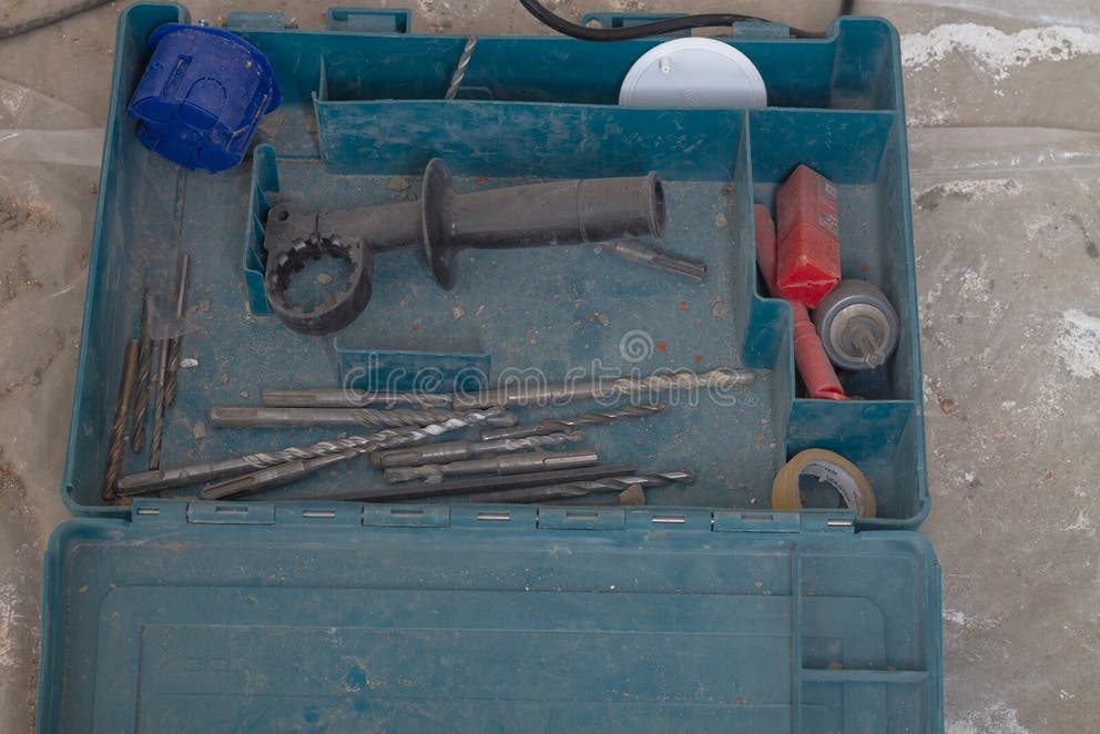 Working Dusty Tools, Drills, Drills, a Puncher in a Tool Case Stock ...