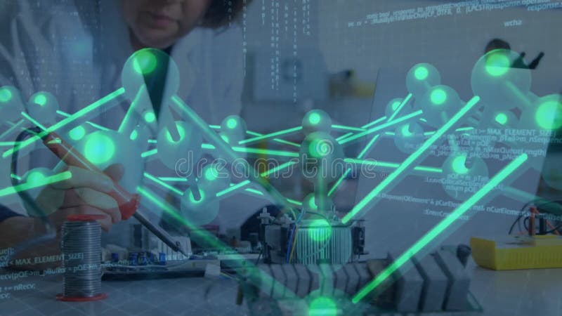 Working with Electronics, Scientist Studying Neural Network Animation in Lab Stock Footage ...