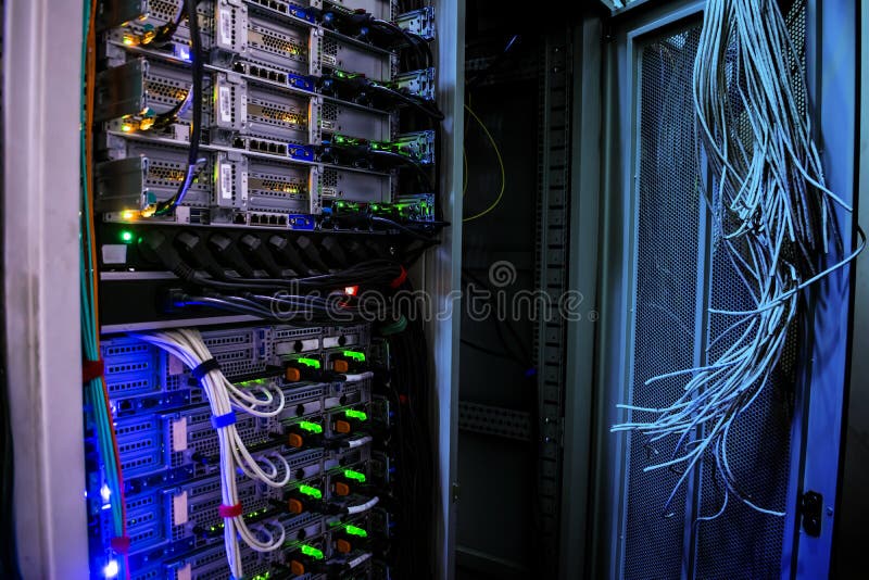 Working and Empty Racks with Server Equipment are in the Data Center ...