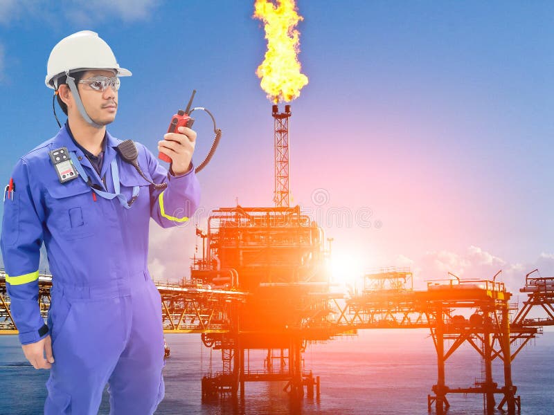Working Engineer at Offshore Oil and Gas Refinery Stock Image - Image ...