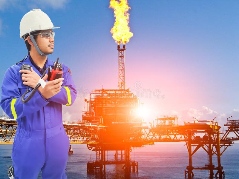 Working Engineer at Offshore Oil and Gas Refinery Stock Image - Image ...