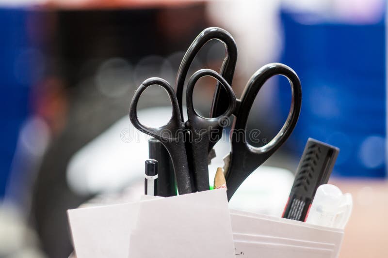 Scissors in the workplace stock photo. Image of girls - 112772870