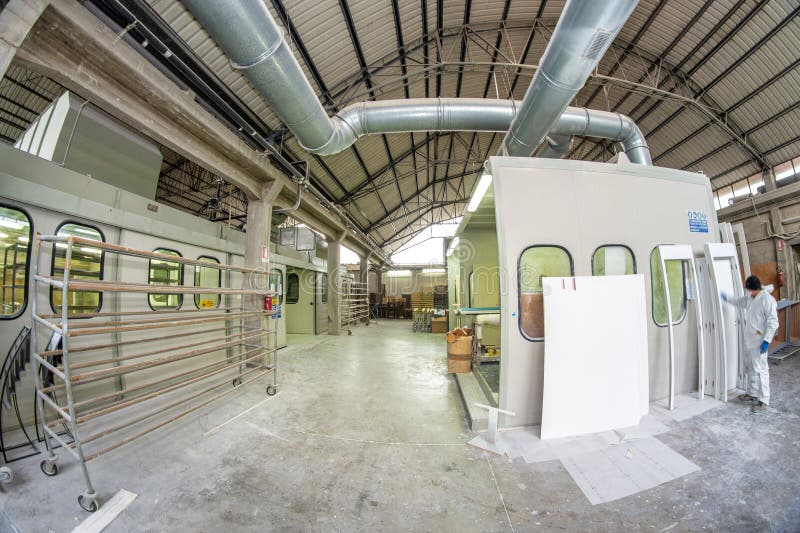 Working Environment for Wood Painting, Machines and Slabs of Wood Stock ...