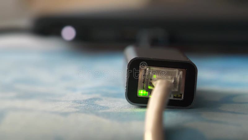 Ethernet Cable Adapter. Working Ethernet Cable Adapter with Green and ...