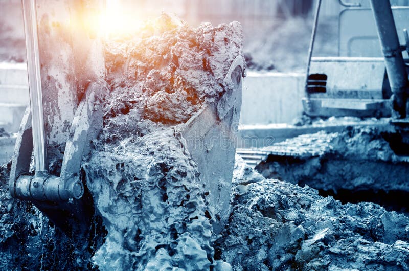 Working Excavator, Blue Tone Image. Stock Image - Image of dirt ...