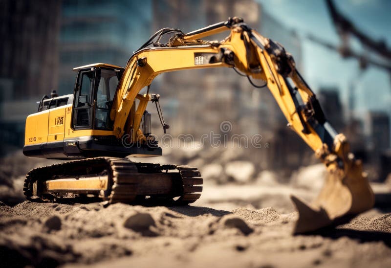 Working a Excavator Loading Field Occupation Large Orange Build Sunrise ...