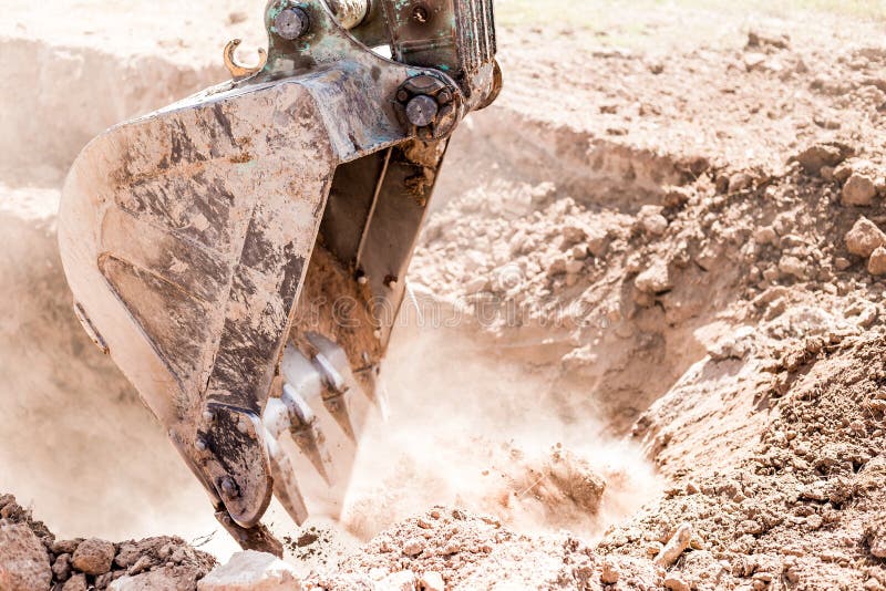 Working Excavator Tractor Digging a Trench. Stock Photo - Image of ...