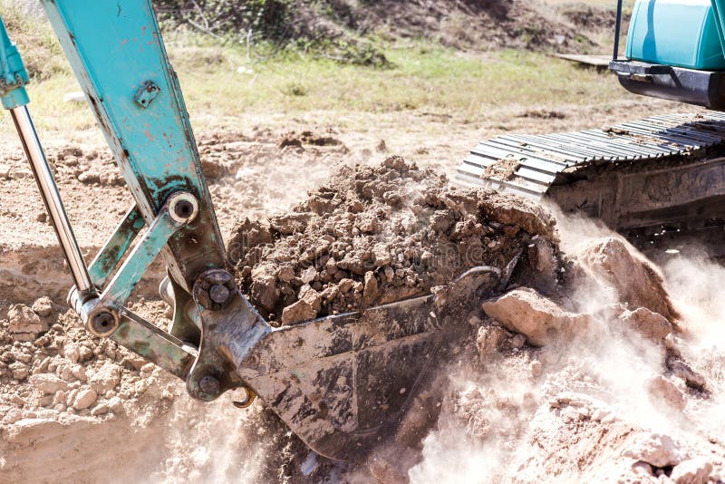 Working Excavator Tractor Digging a Trench. Stock Photo - Image of ...