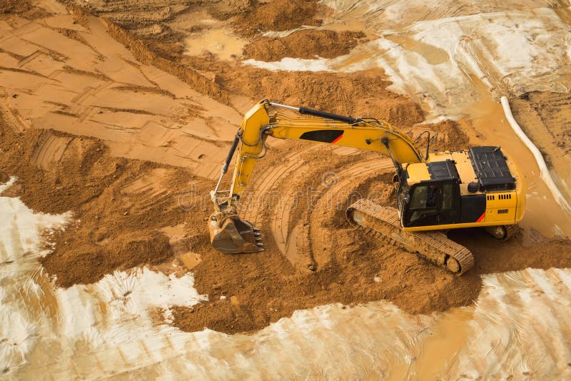 Working Excavator Tractor Digging a Trench. Stock Image - Image of ...