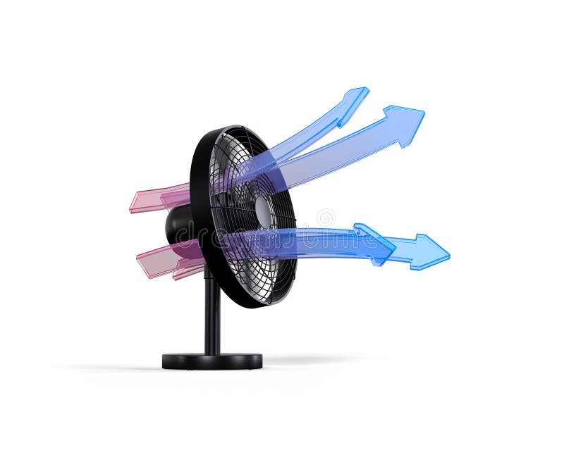 A Working Fan with Rotating Propeller and Airflow Represented by Arrows ...