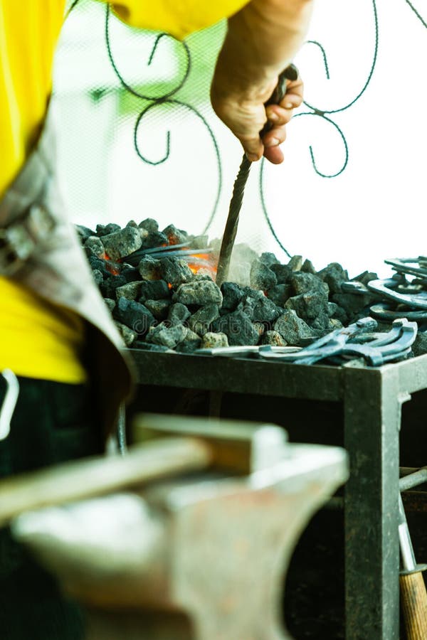 Working Forge of the Blacksmith in Old Shop. Stock Photo - Image of ...