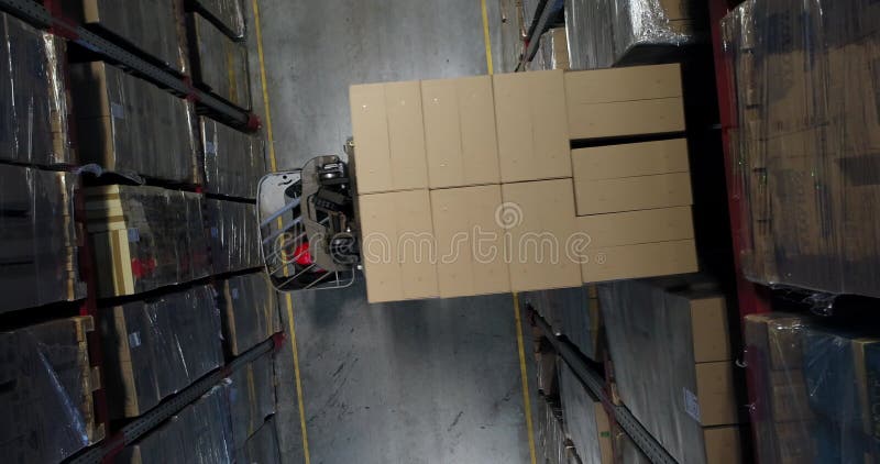 Working Forklift Loader Inside Huge Industrial Warehouse. Stock Video ...