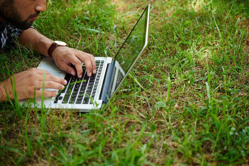 Working in fresh air stock photo. Image of outdoors, campus - 99140424