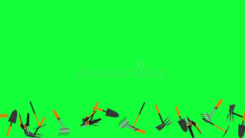 Working Gardening Tools Elements Falling Animation, on Green Screen ...