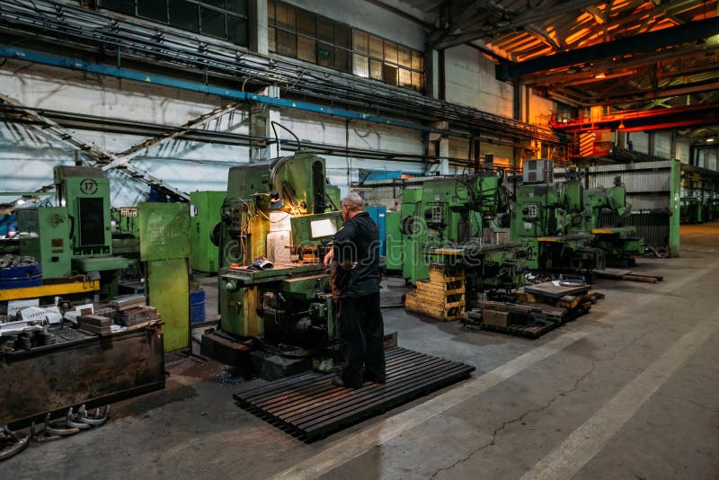 Working Green Lathe in the Metalworking Workshop Editorial Photo ...