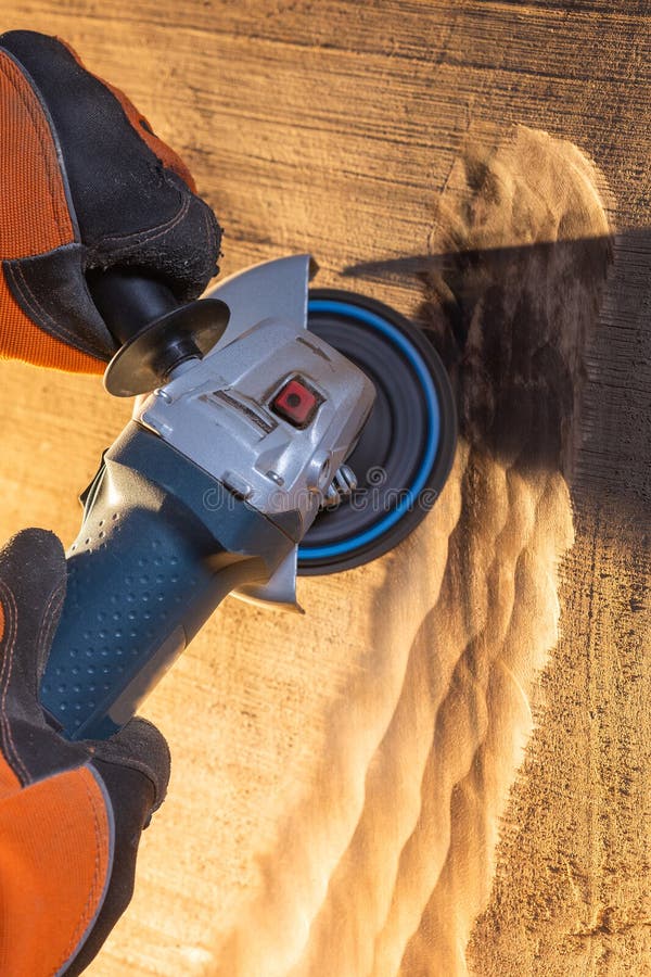Working Grinder Processes Walnut Board Stock Image - Image of power ...