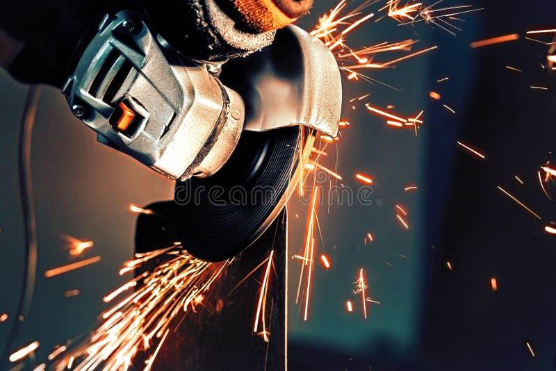 Working Grinder with Sparks and Flame Stock Image - Image of heat ...