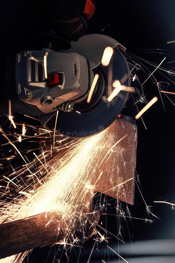 Working Grinder with Sparks and Flame Stock Image - Image of flameclose ...