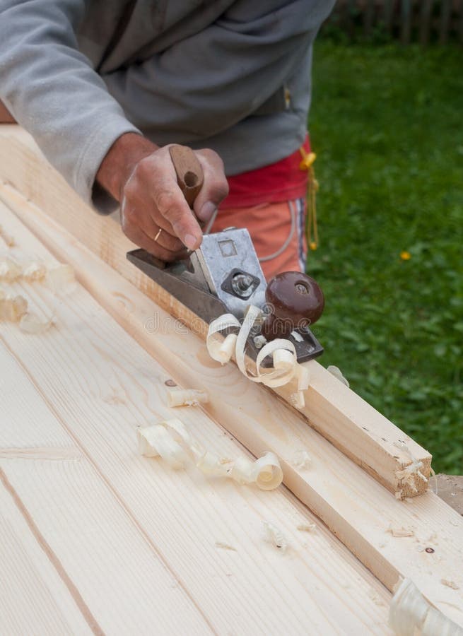 Working with Hand Plane. Joiner`s Carpenter`s Tool Stock Photo - Image ...