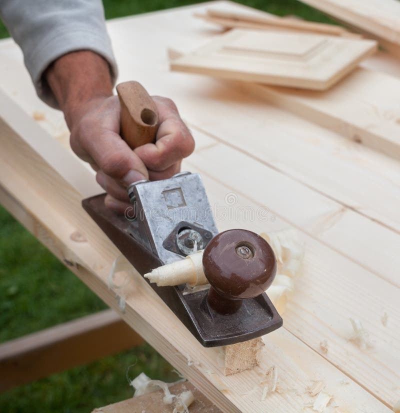 Working with Hand Plane. Joiner`s Carpenter`s Tool Stock Photo - Image ...