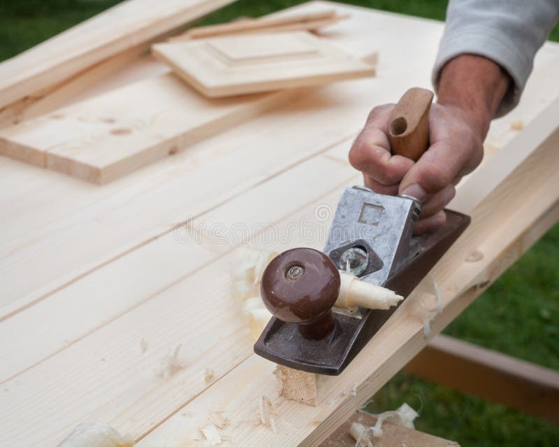 Working with Hand Plane. Joiner`s Carpenter`s Tool Stock Photo - Image ...