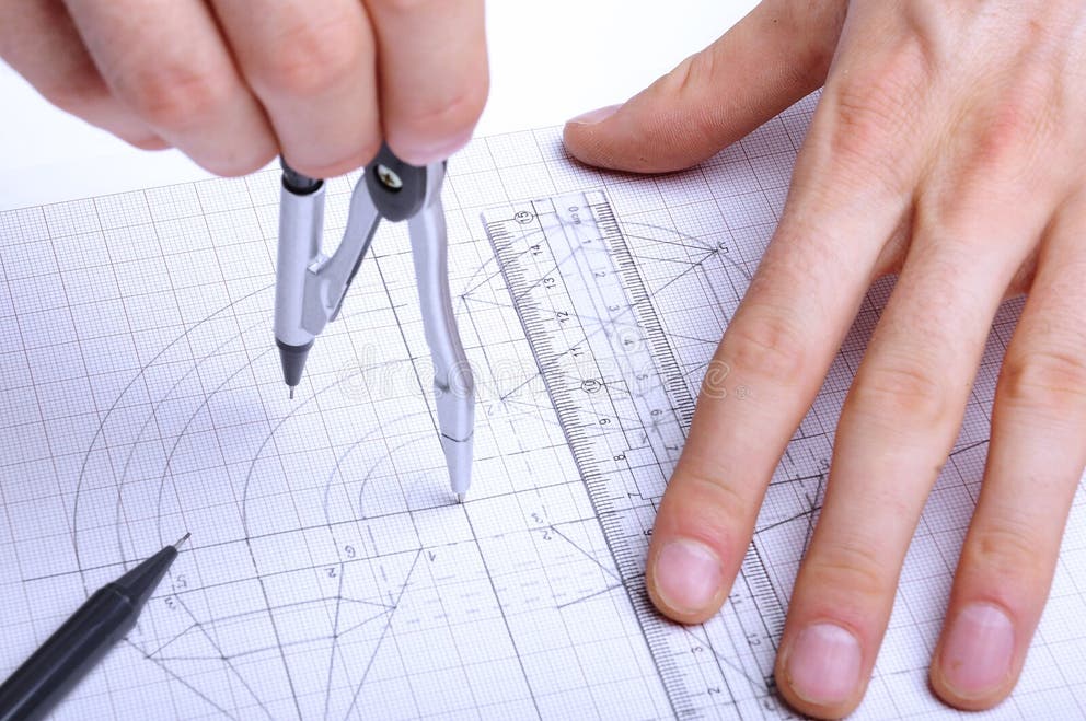 Working Hands with Calipers and Rulers Stock Photo - Image of chart ...