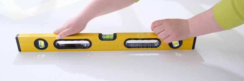 Working Hands Check Evenness of Wall with Special Tool for Measuring ...