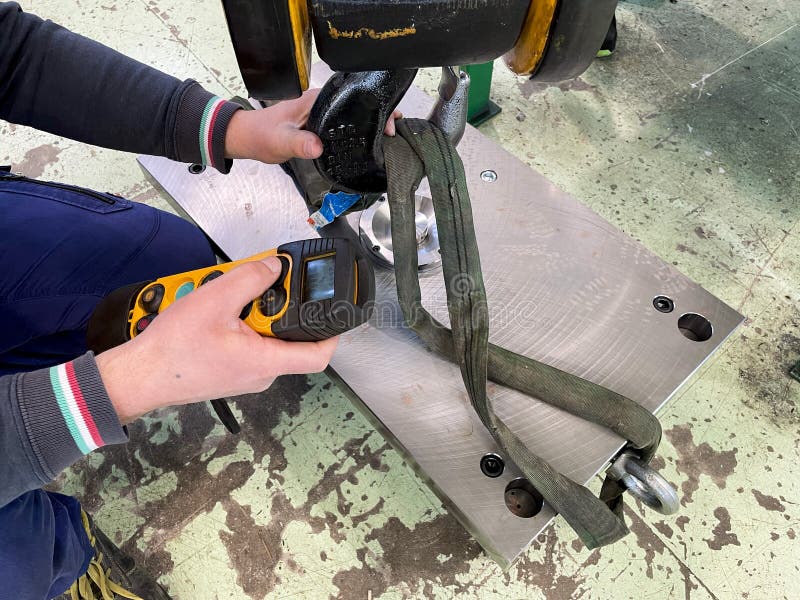 Working Hands, Yellow Remote Control for Overhead Crane Stock Photo ...