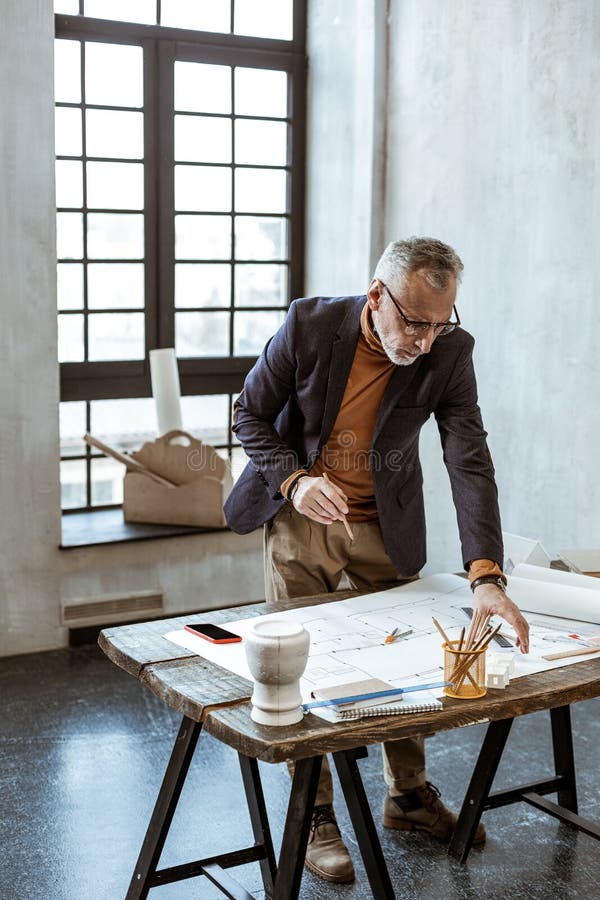 Bearded Interior Designer Wearing Glasses Working Hard Stock Photo ...