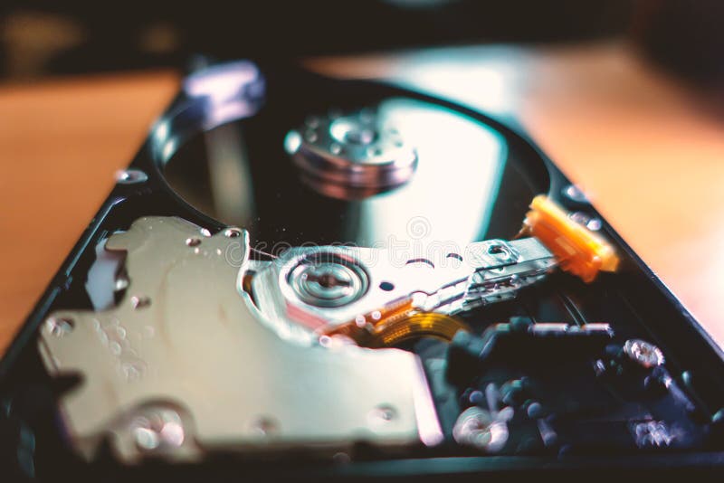 Working Hard Drive Inside View. Reading Head HDD Stock Photo - Image of ...
