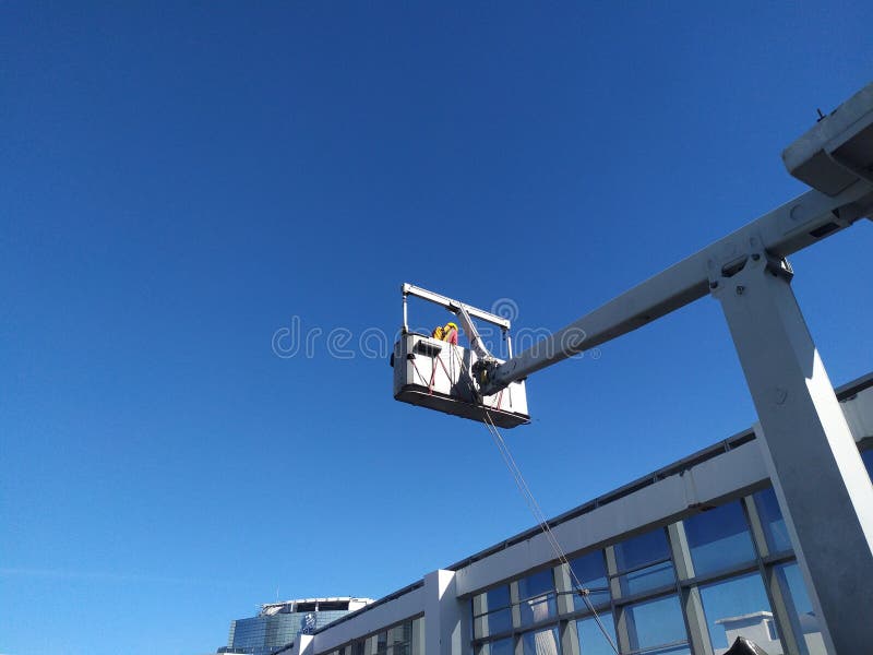 Working at Heights Using Gondola Machines Stock Photo - Image of ...