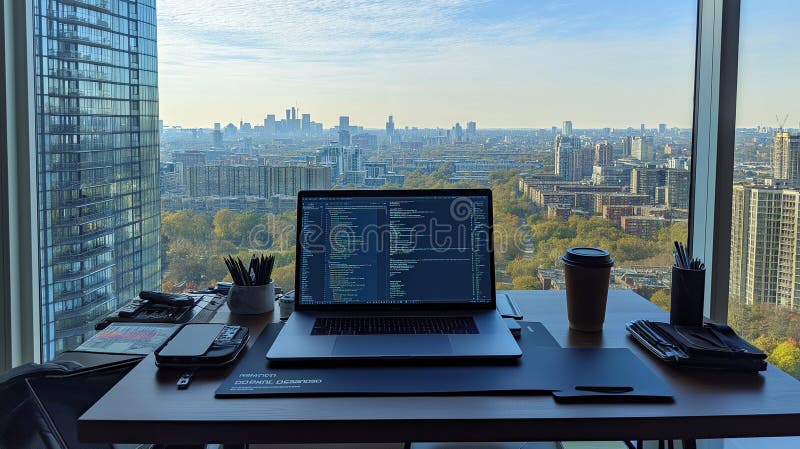 Working from a High-rise Apartment with Desk Organized with Tech ...