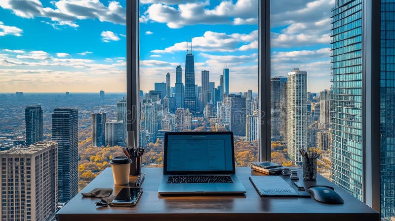 Working from a High-rise Apartment with Desk Organized with Tech ...