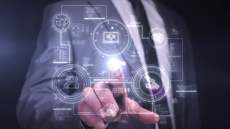 Working with a Holographic Artificial Intelligence Panel. Stock Video ...