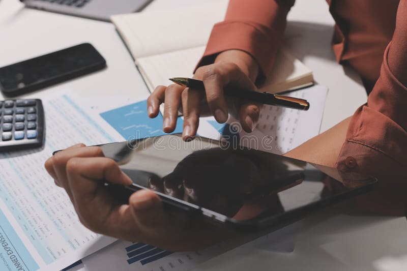 Working from Home, Closeup Business Woman Using Laptop Computer and ...