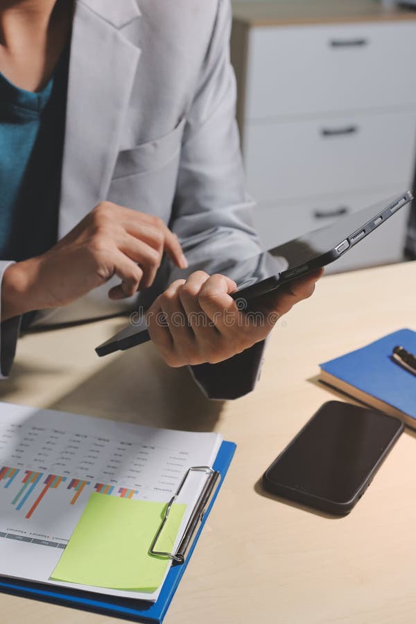 Working from Home, Closeup Business Woman Using Laptop Computer and ...