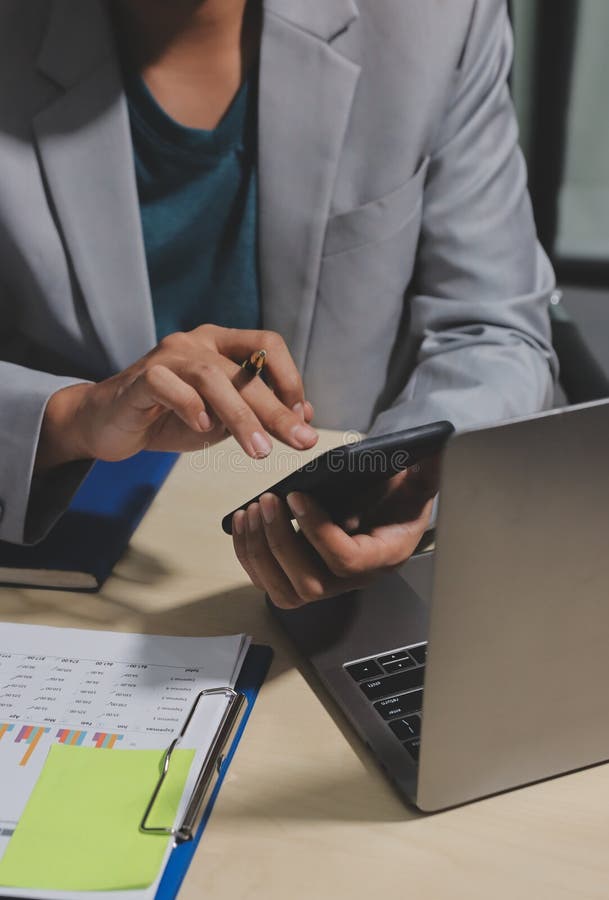 Working from Home, Closeup Business Woman Using Laptop Computer and ...